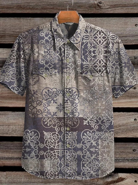 Gray Vintage Complex and Gorgeous Print Casual Shirt – luckkyman