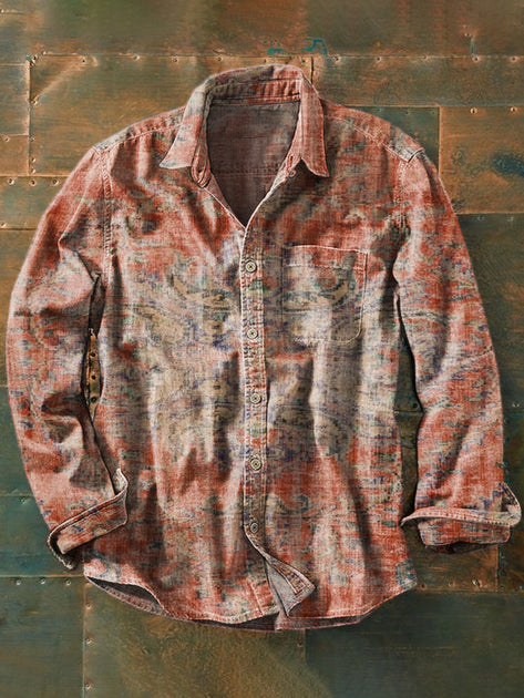 Unisex Vintage Texture Illustration Print Long Sleeve Shirt – luckkyman