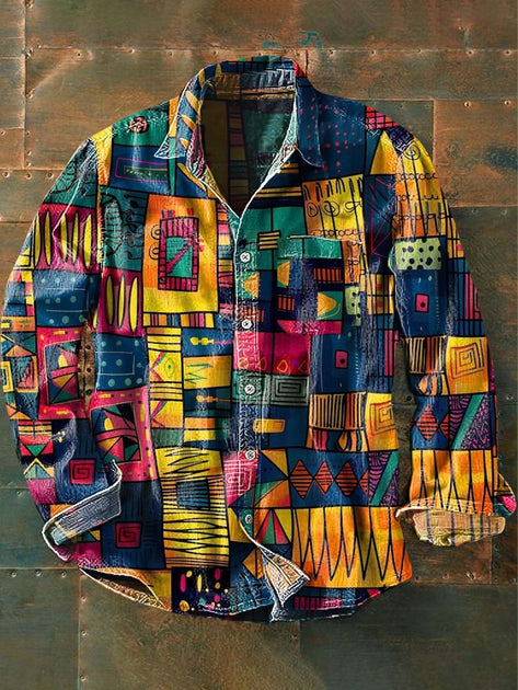 Men's Tribal Ethnic Printed Casual Lapel Long Sleeve Shirt – luckkyman