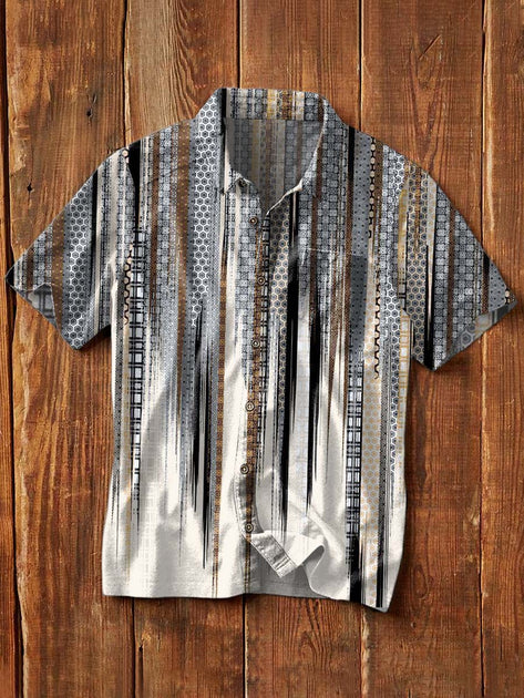 Men's Vintage Western Gradient Print Casual Lapel Short Sleeve Shirt ...