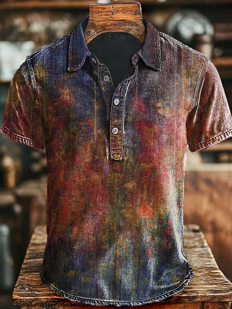 Art Abstract Gradient Painting Printing Casual Short Sleeve Polo Shirt ...