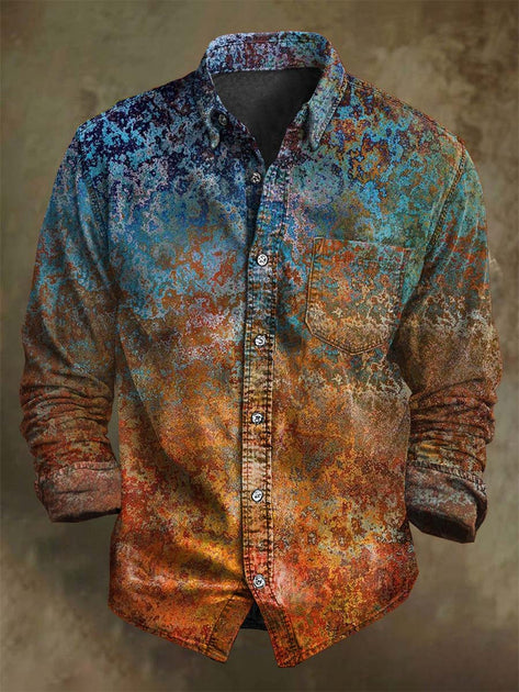 Abstract Color Clash Art Print Casual Long Sleeve Shirt – luckkyman