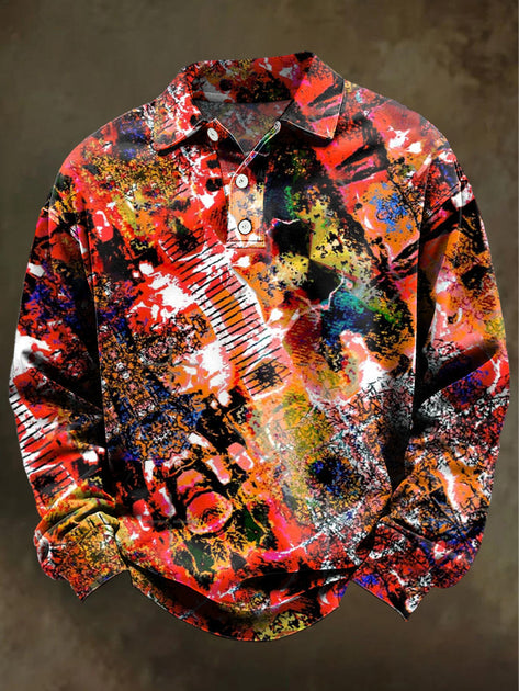 Abstract Art Print Casual Long-Sleeve Polo Shirt – luckkyman