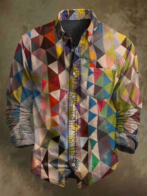 Abstract Colorful Geometric Print Casual Long-Sleeve Shirt – luckkyman